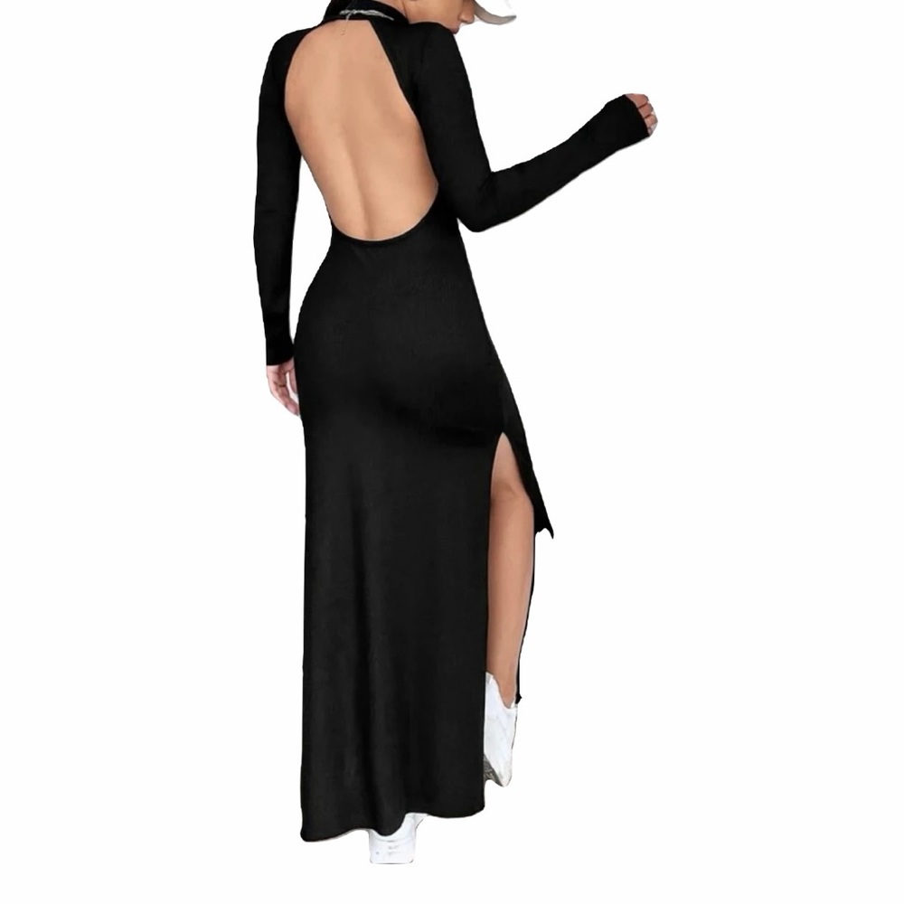 Backless Split Thigh Bodycon Maxi Dress - Gem